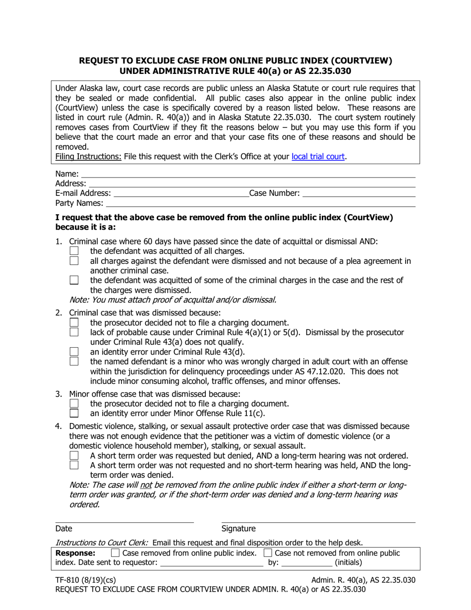 Form TF-810 - Fill Out, Sign Online and Download Fillable PDF, Alaska ...