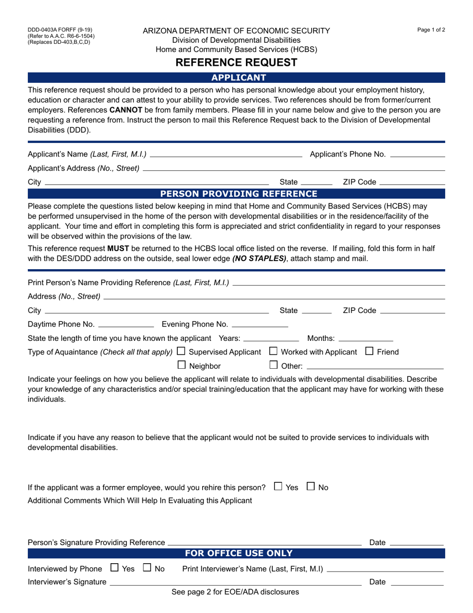 Form DDD-0403A - Fill Out, Sign Online and Download Fillable PDF, Arizona | Templateroller