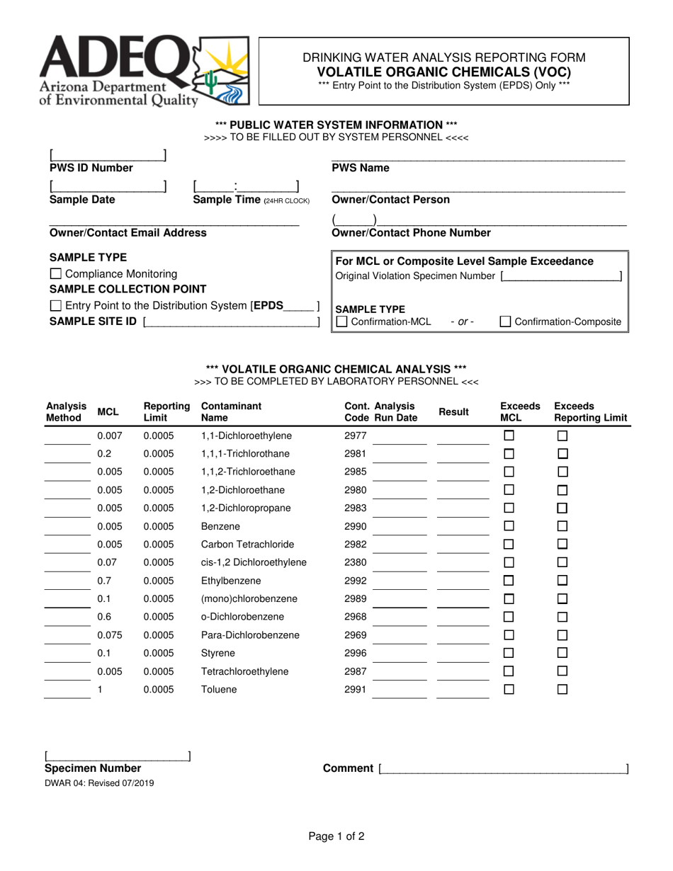 Form DWAR04 - Fill Out, Sign Online and Download Fillable PDF, Arizona ...