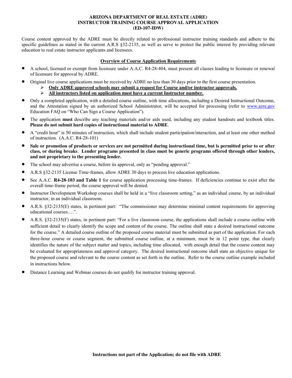 Form ED-107-IDW Download Printable PDF or Fill Online Instructor ...