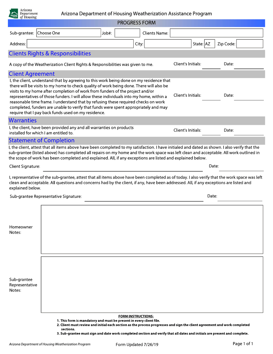 Arizona Progress Form - Fill Out, Sign Online and Download PDF ...