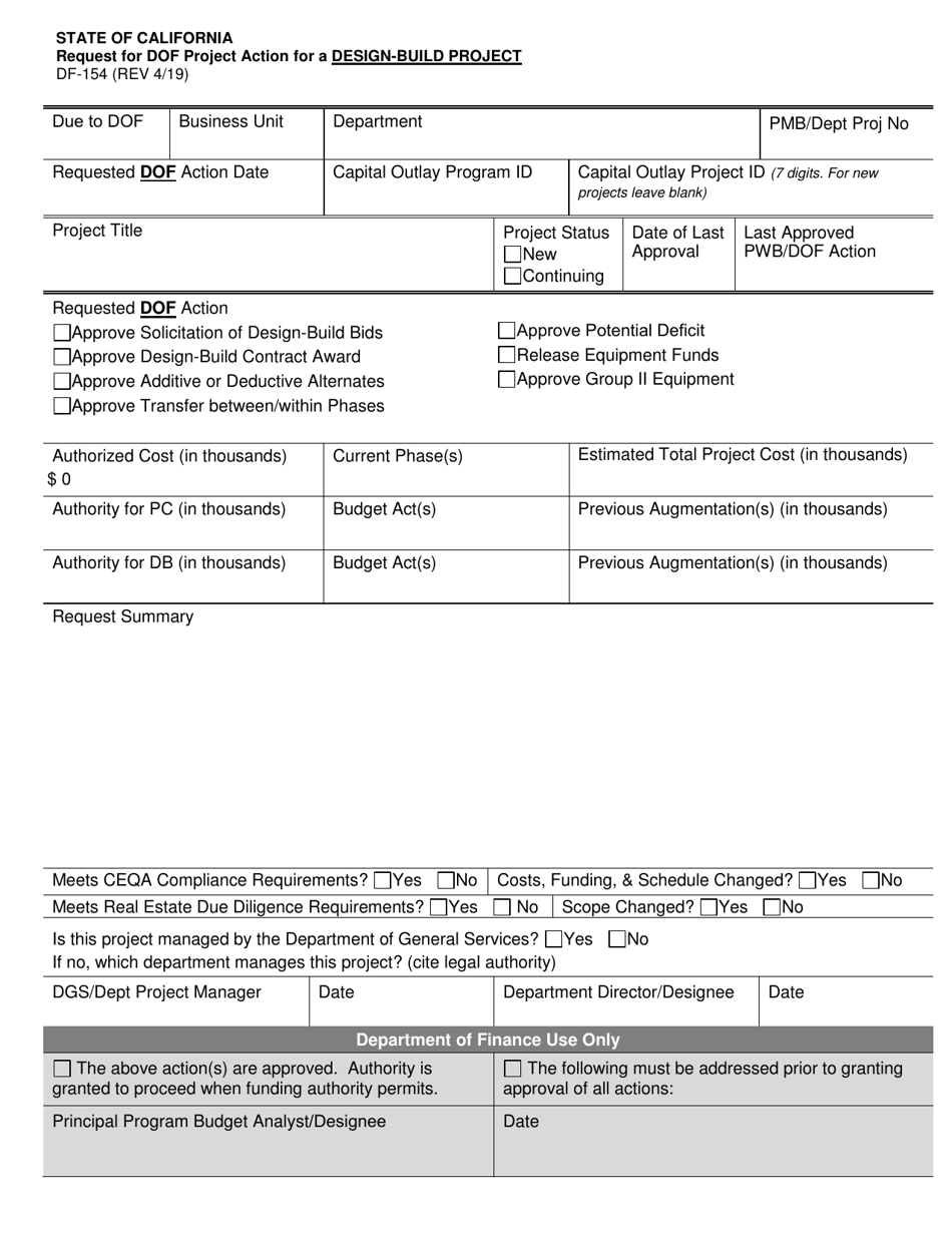 Form DF-154 - Fill Out, Sign Online and Download Fillable PDF ...