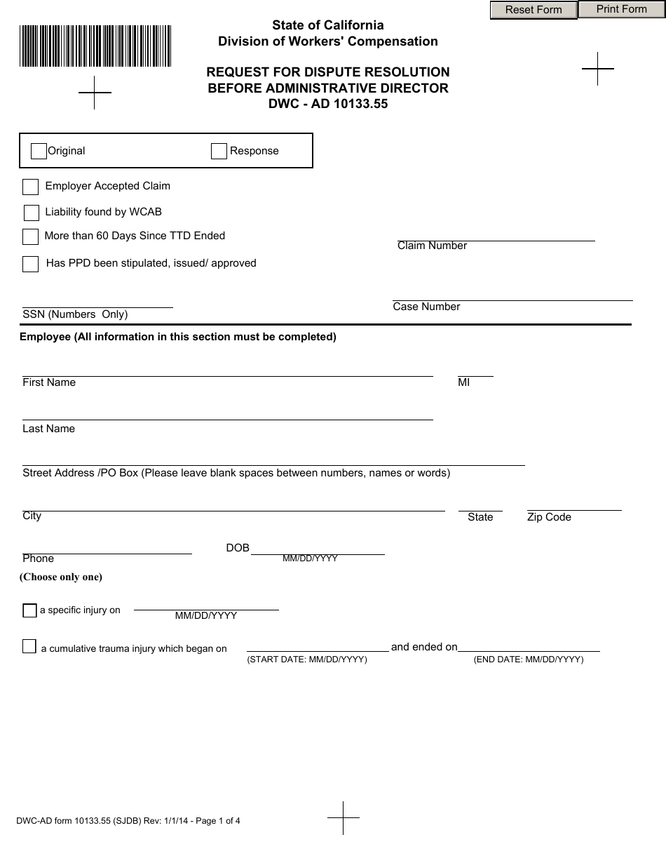 DWC-AD Form 10133.55 - Fill Out, Sign Online and Download Fillable PDF ...