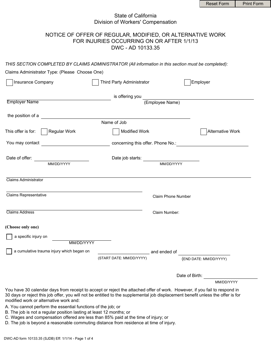DWC-AD Form 10133.35 - Fill Out, Sign Online and Download Fillable PDF ...