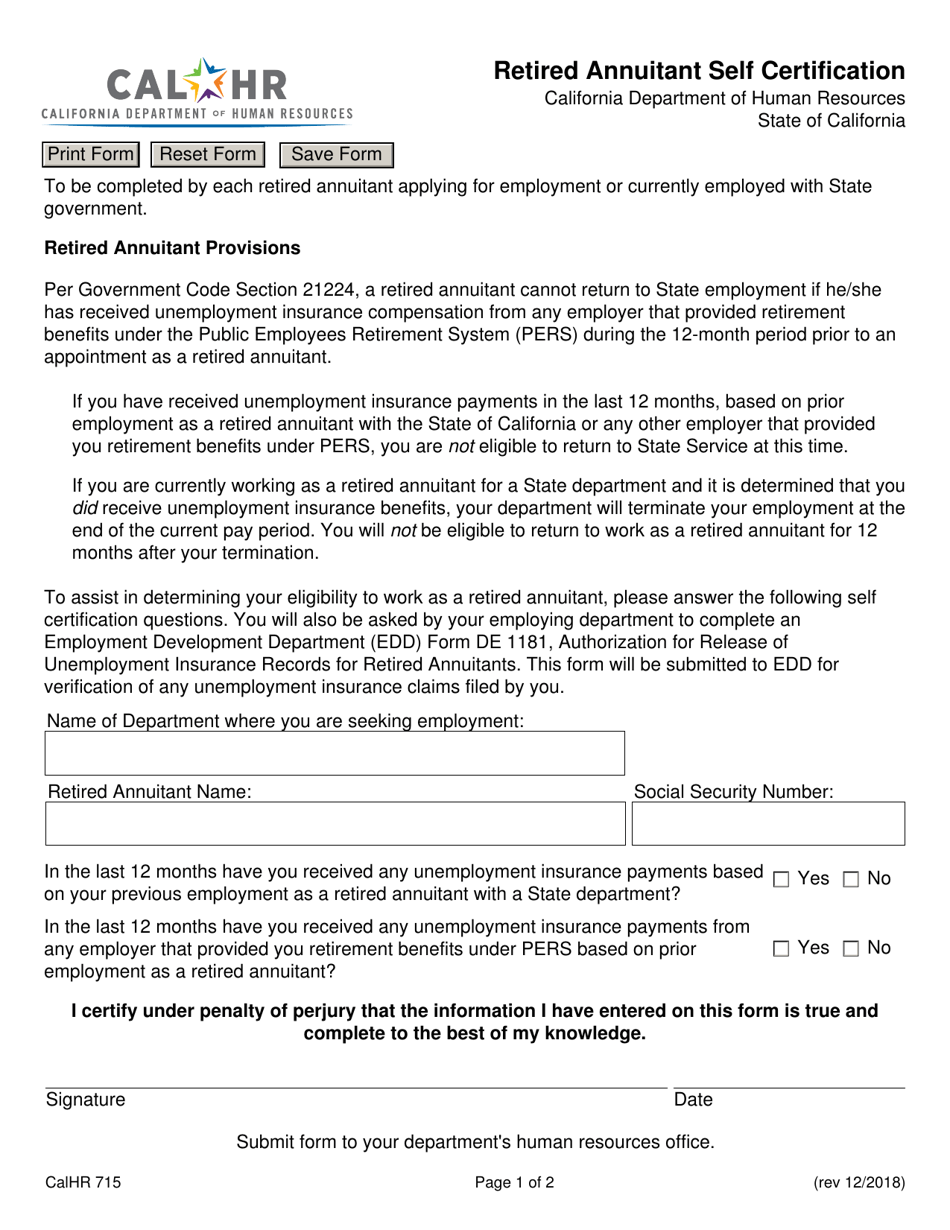 Form CALHR715 - Fill Out, Sign Online and Download Fillable PDF ...