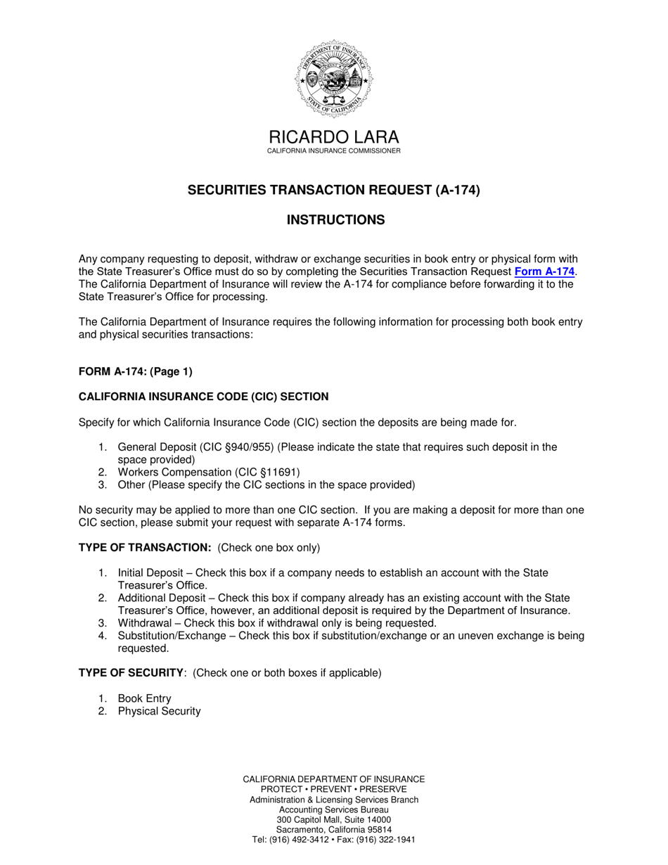 Download Instructions for Form A-174 Securities Transaction Request PDF ...