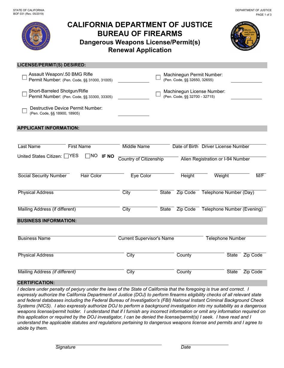 Form BOF031 - Fill Out, Sign Online and Download Fillable PDF ...