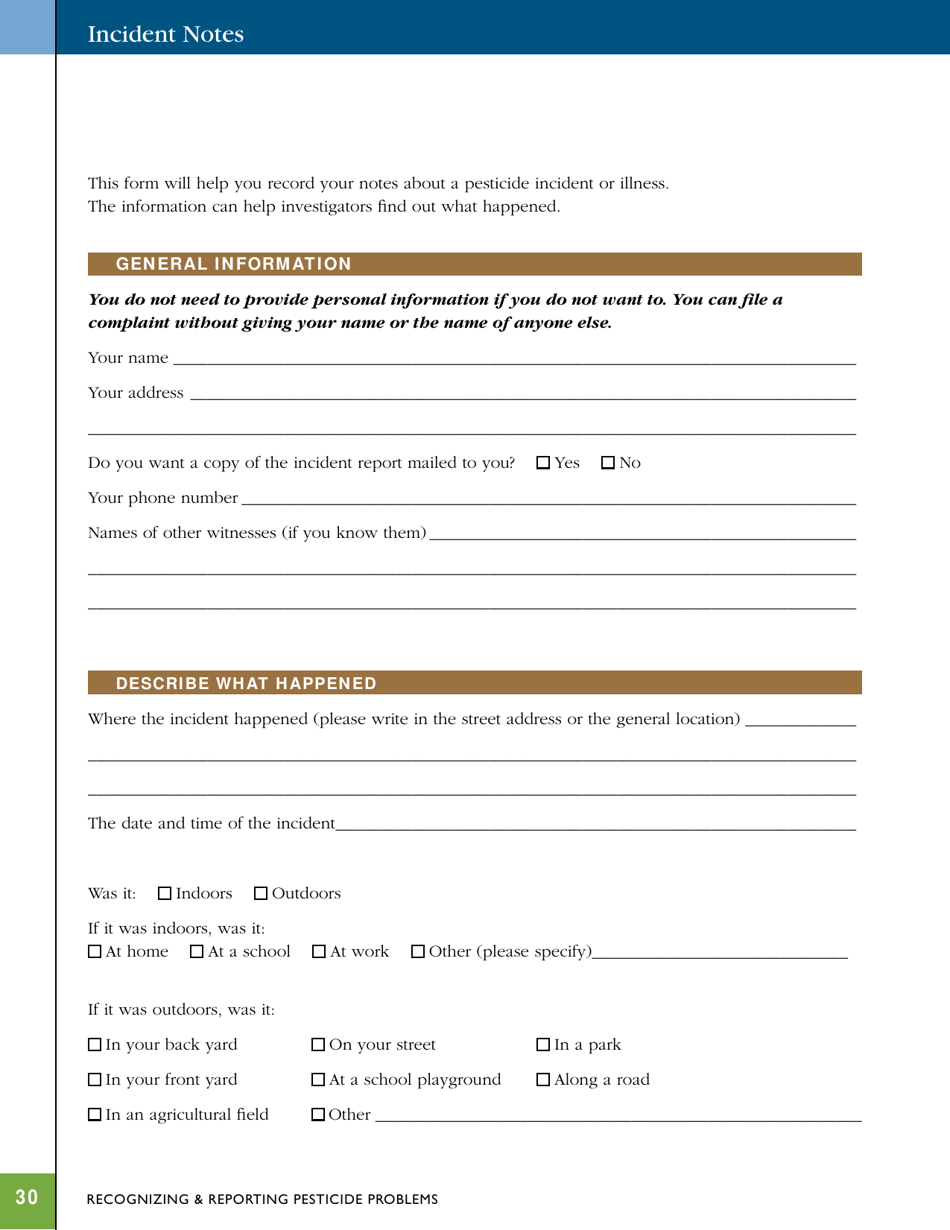 California Incident Notes - Fill Out, Sign Online and Download PDF ...