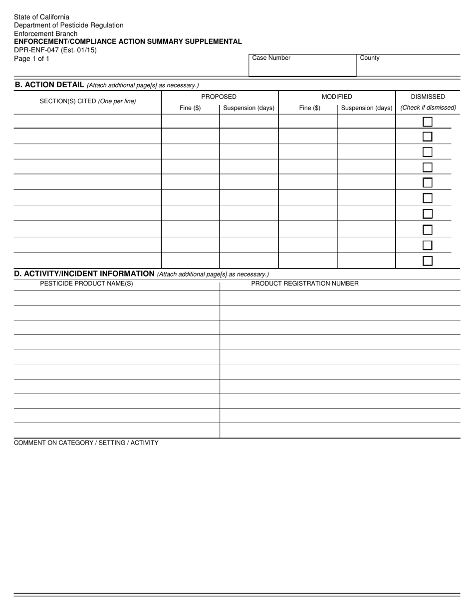 Form DPR-ENF-047 - Fill Out, Sign Online and Download Fillable PDF ...