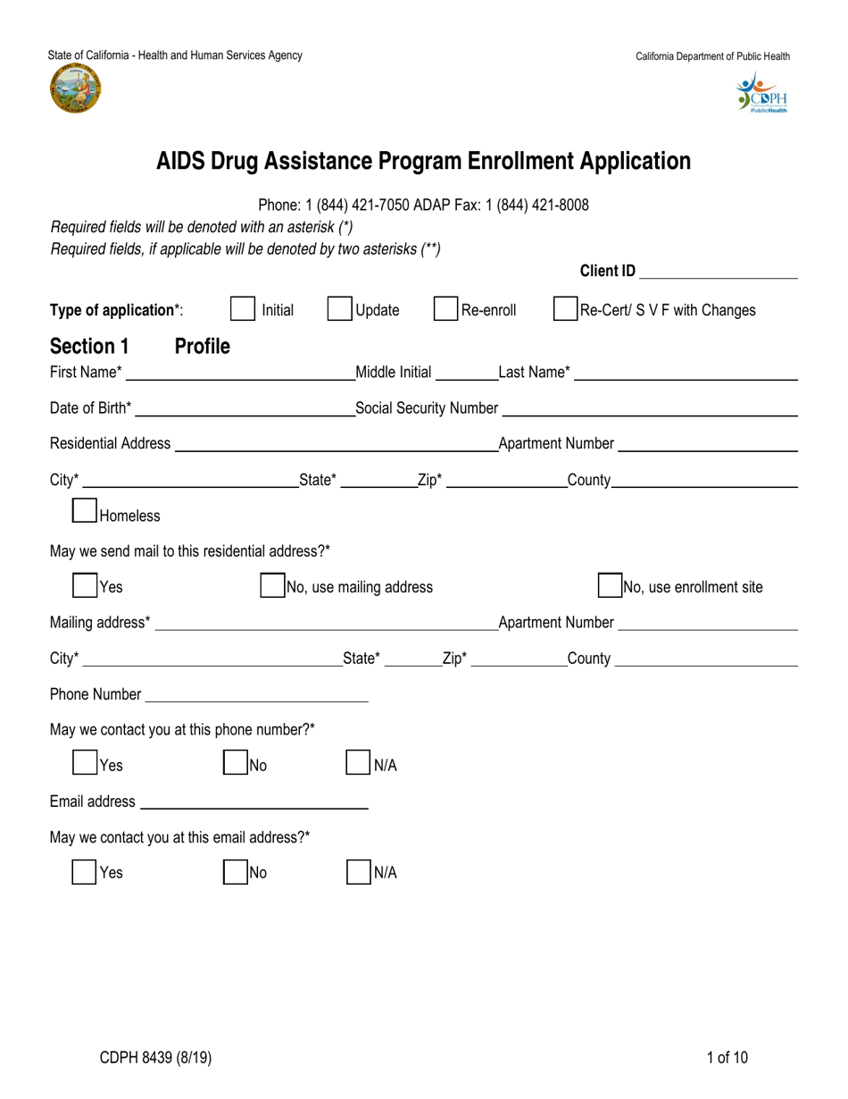 Form CDPH8439 Download Fillable PDF or Fill Online AIDS Drug Assistance ...