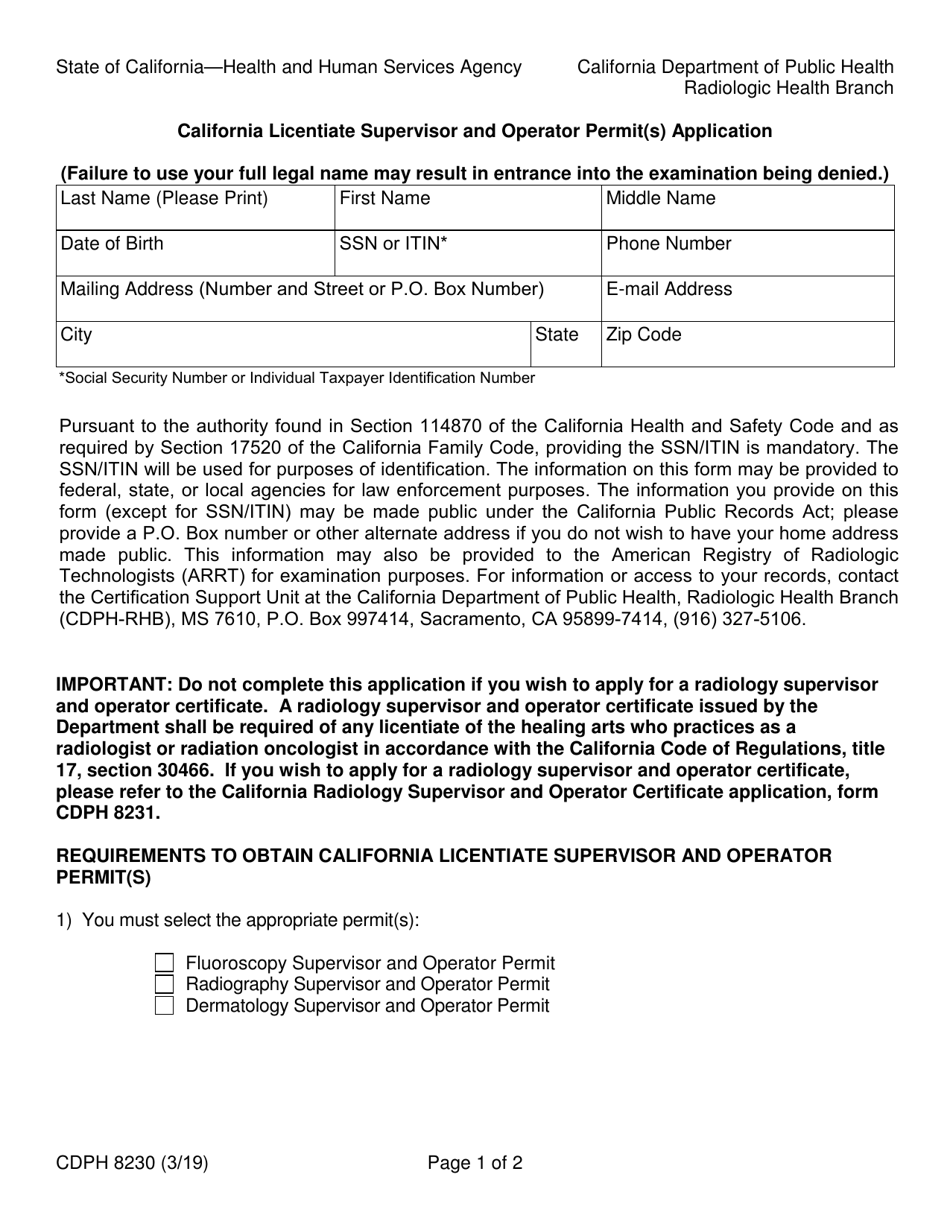 Form CDPH8230 Download Fillable PDF or Fill Online California ...
