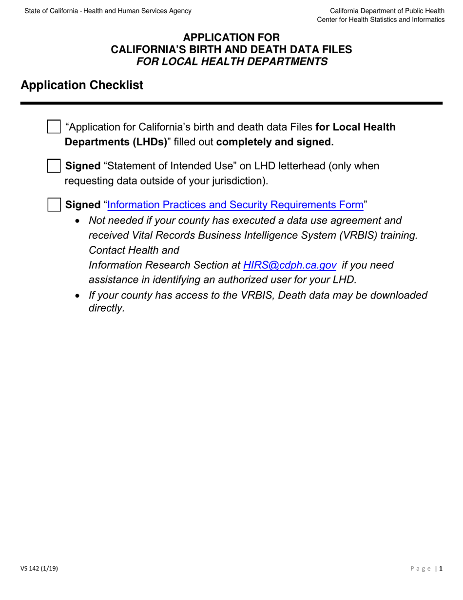 Form VS142 - Fill Out, Sign Online and Download Fillable PDF ...