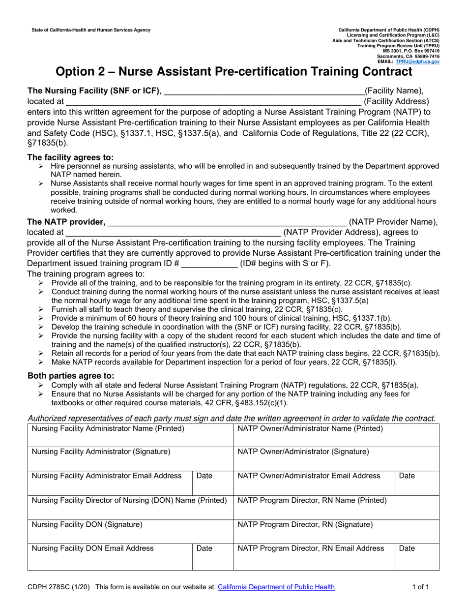 Form CDPH278SC - Fill Out, Sign Online and Download Fillable PDF, California | Templateroller