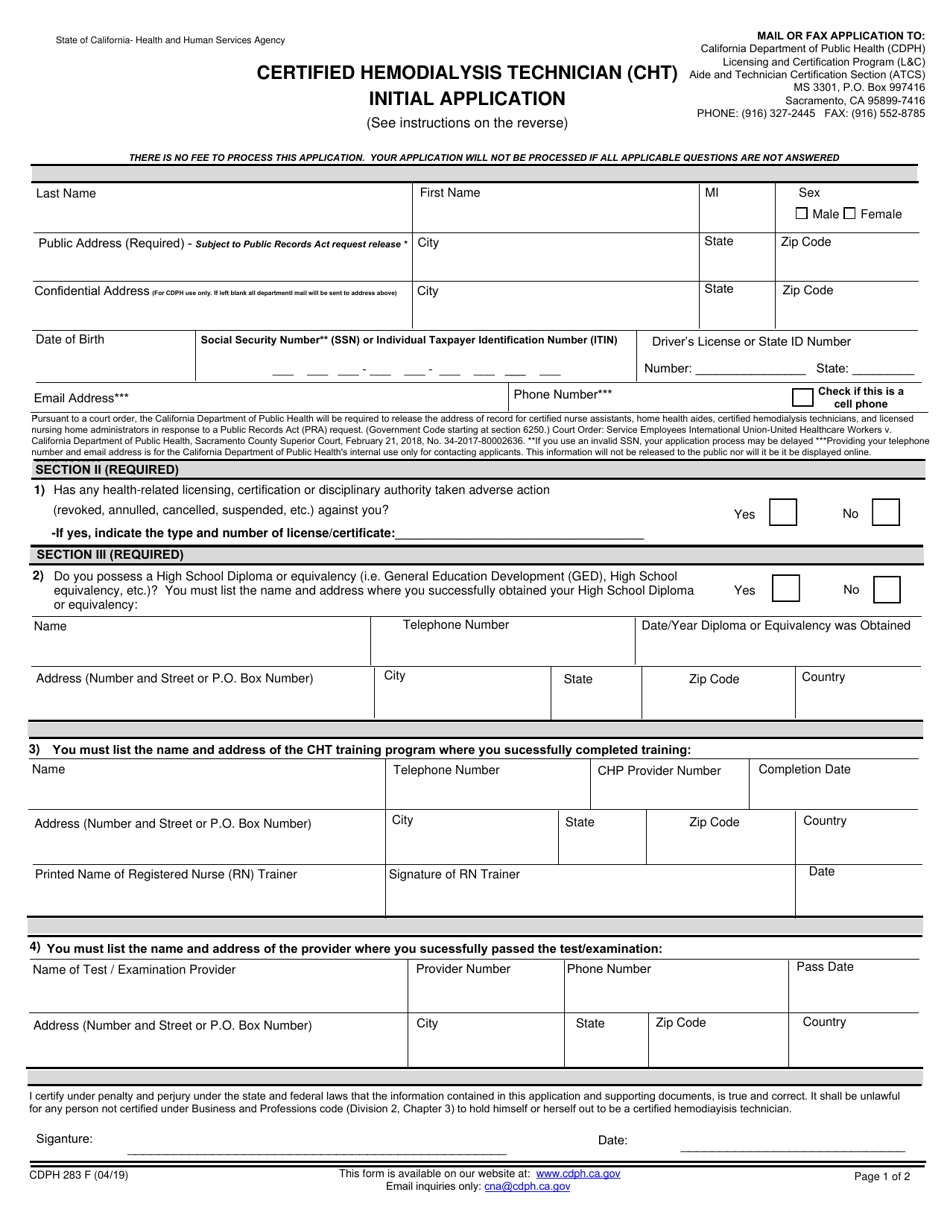 Form CDPH283F - Fill Out, Sign Online and Download Fillable PDF ...