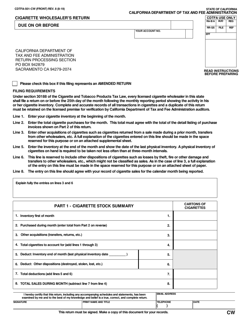 Form CDTFA-501-CW - Fill Out, Sign Online and Download Fillable PDF ...