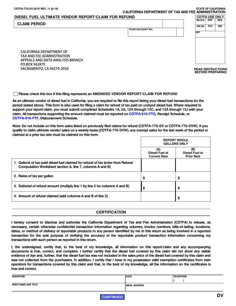 Form CDTFA-770-DV Download Fillable PDF or Fill Online Diesel Fuel ...