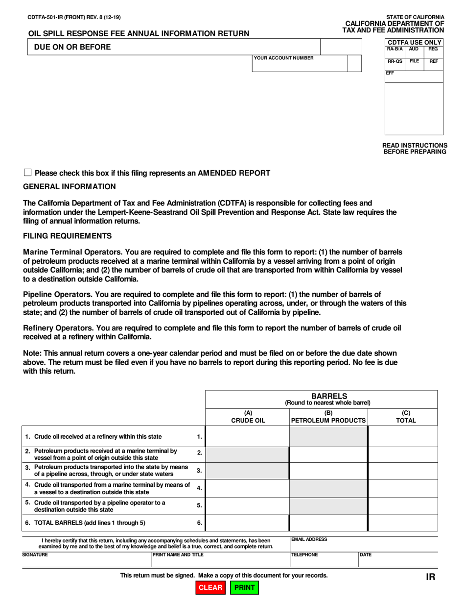 Form CDTFA-501-IR Download Fillable PDF or Fill Online Oil Spill ...