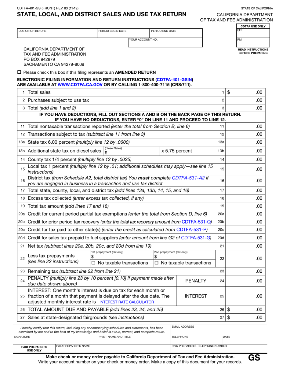 Form CDTFA-401-GS Download Fillable PDF or Fill Online State, Local ...