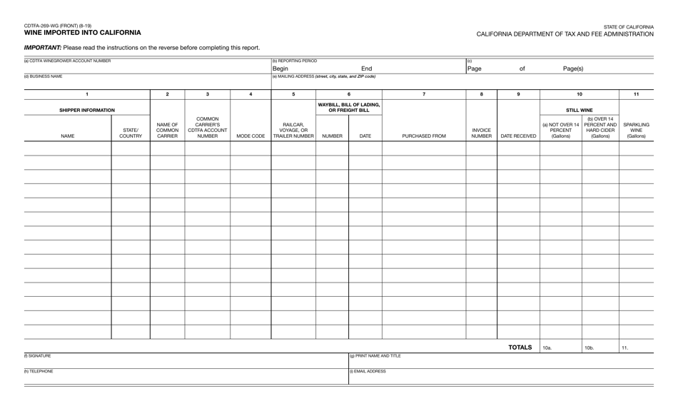 Form CDTFA-269-WG - Fill Out, Sign Online and Download Fillable PDF ...
