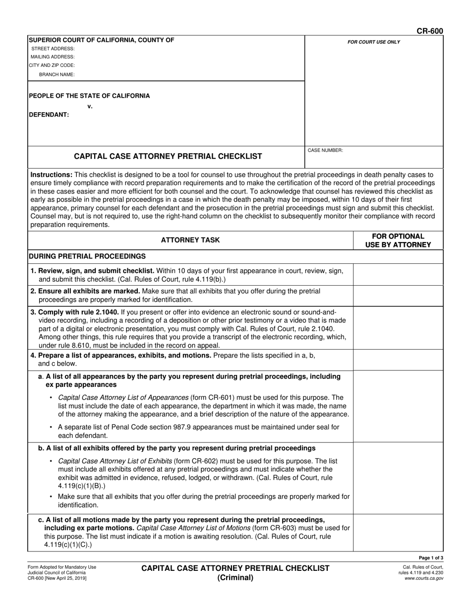 Form CR-600 - Fill Out, Sign Online and Download Fillable PDF ...