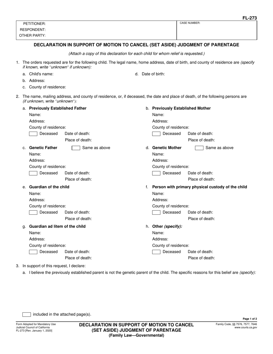Form FL-273 - Fill Out, Sign Online and Download Fillable PDF ...