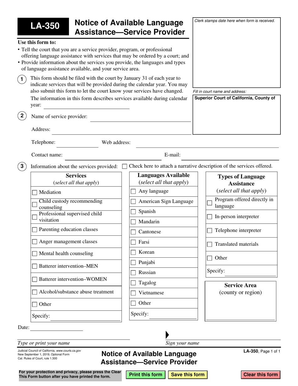 Form LA-350 - Fill Out, Sign Online and Download Fillable PDF ...