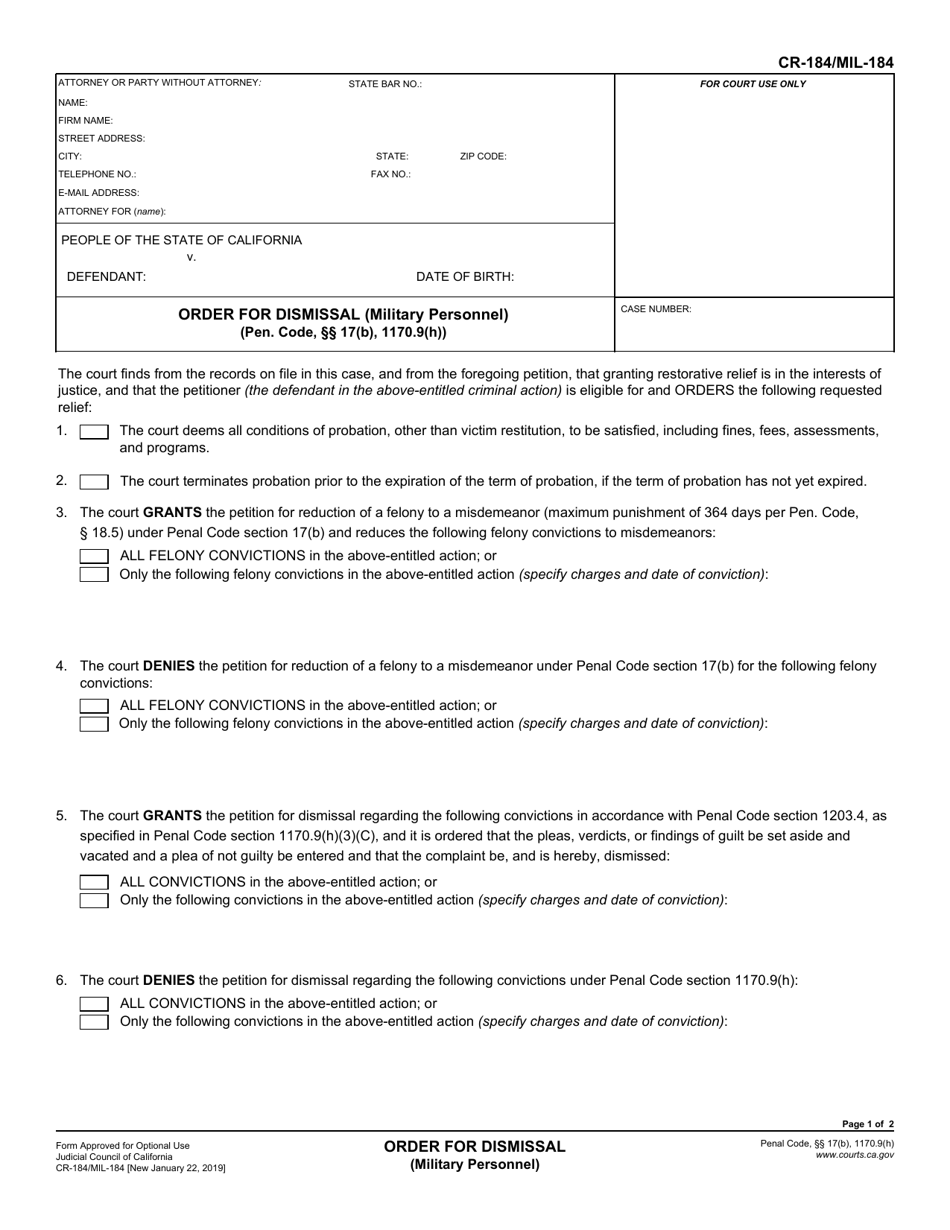 Form CR-184 (MIL-184) - Fill Out, Sign Online and Download Fillable PDF ...