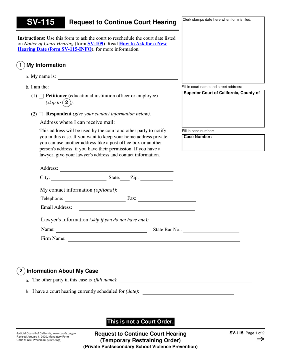 Form SV-115 Download Fillable PDF or Fill Online Request to Continue ...