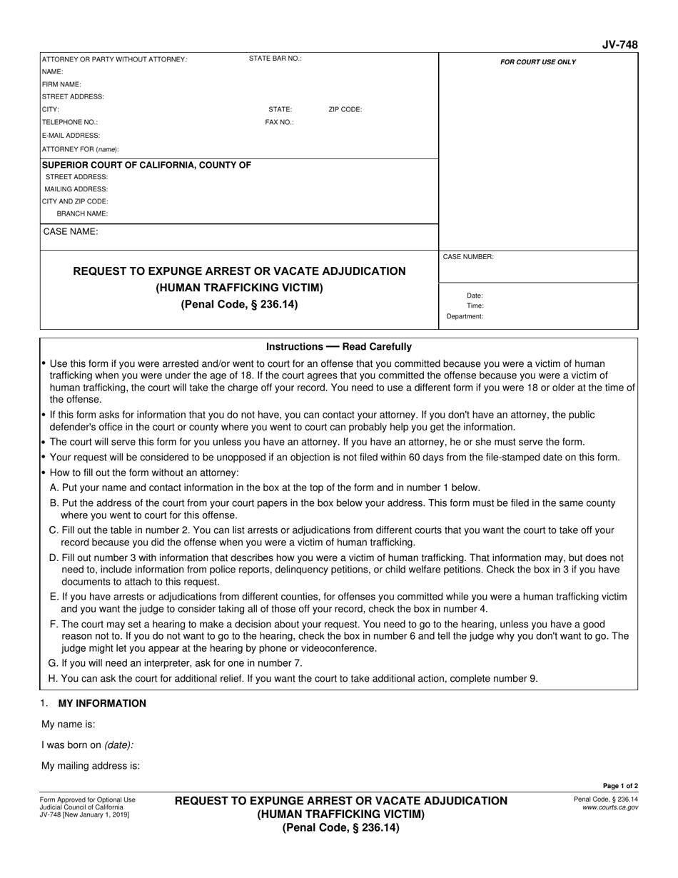 Form JV-748 - Fill Out, Sign Online and Download Fillable PDF ...