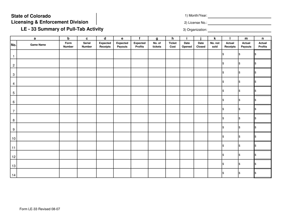 Form LE-33 - Fill Out, Sign Online and Download Fillable PDF, Colorado ...