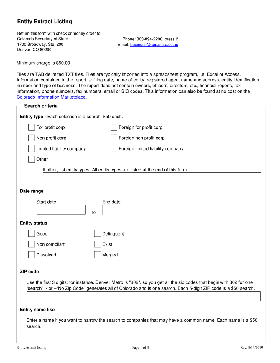 Colorado Entity Extract Listing - Fill Out, Sign Online and Download ...