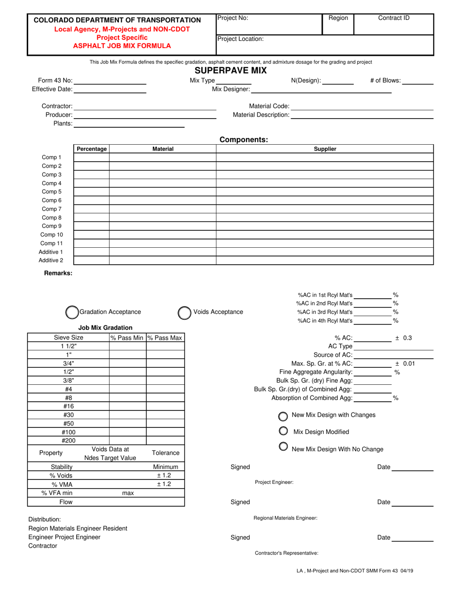 CDOT Form 43 Download Fillable PDF or Fill Online Superpave Mix ...