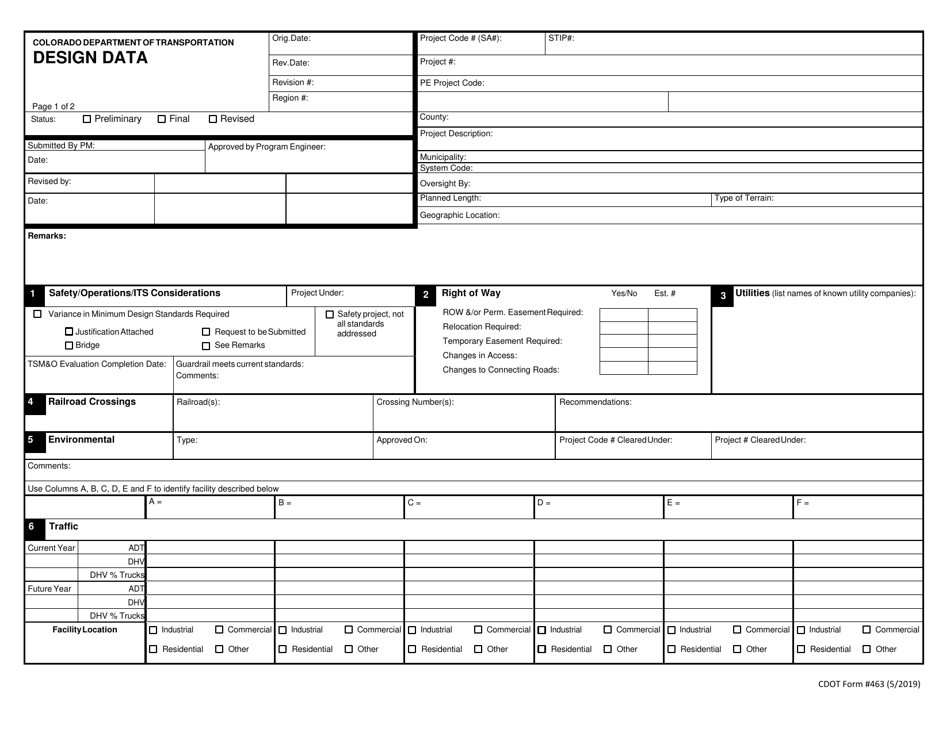 CDOT Form 463 Download Printable PDF or Fill Online Design Data ...