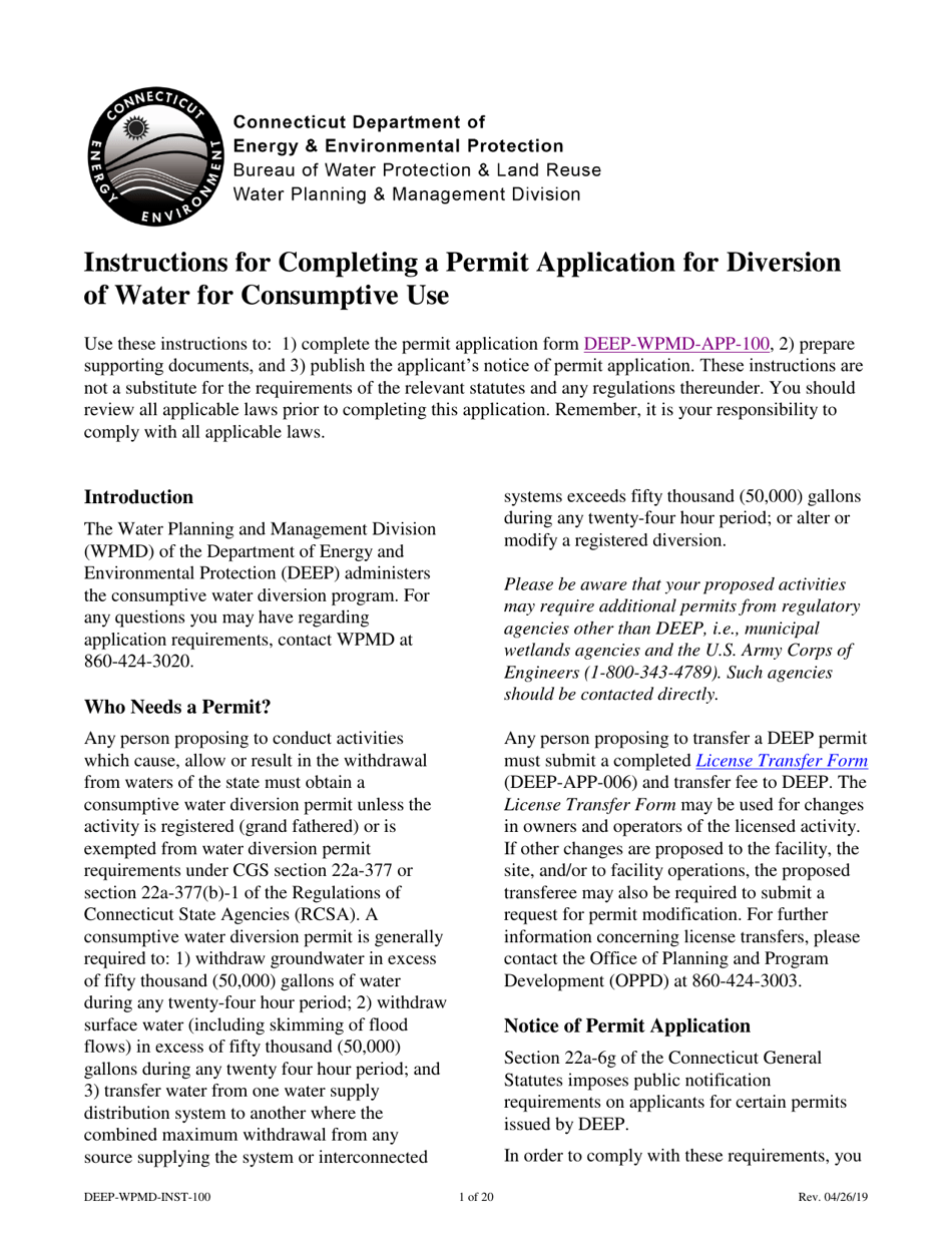 Download Instructions for Form DEEP-WPMD-REQ-100 Permit Application for ...