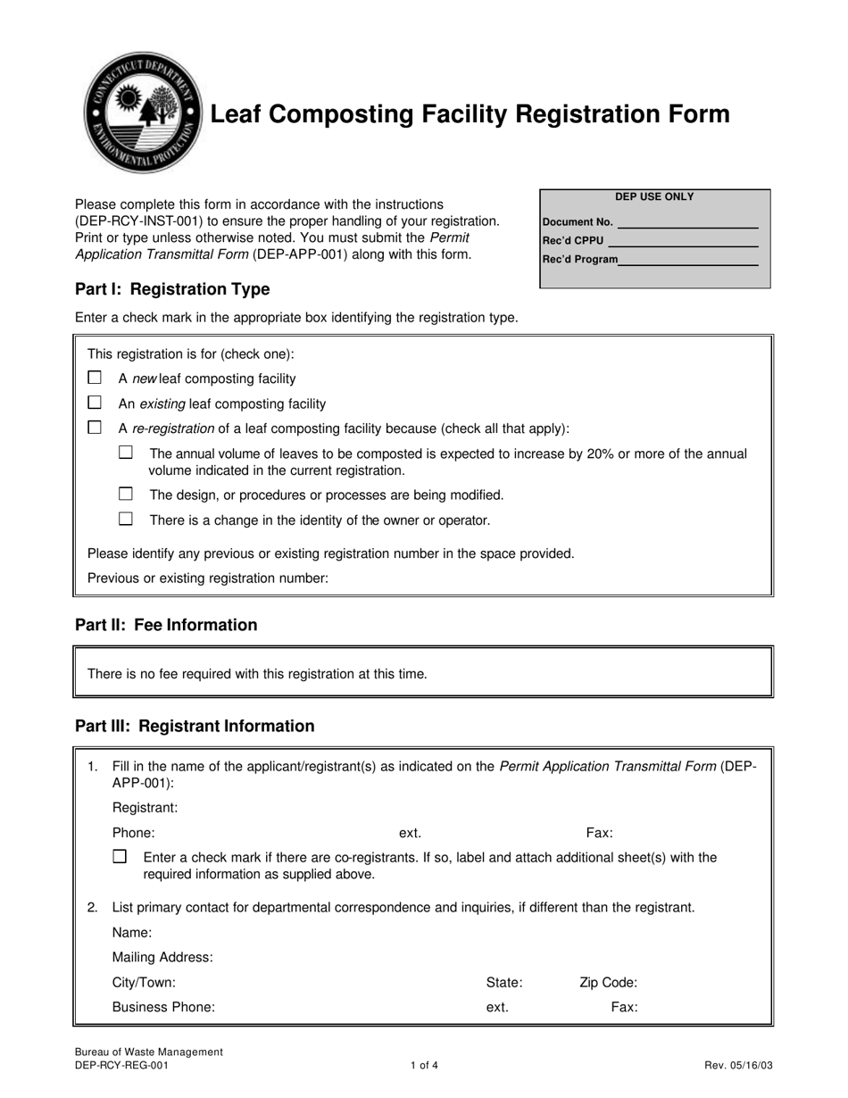 Form DEP-RCY-REG-001 - Fill Out, Sign Online and Download Printable PDF ...