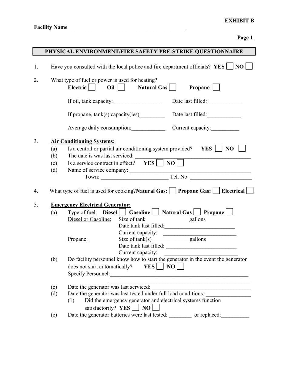 Connecticut Physical Environment/Fire Safety Pre-strike Questionnaire ...