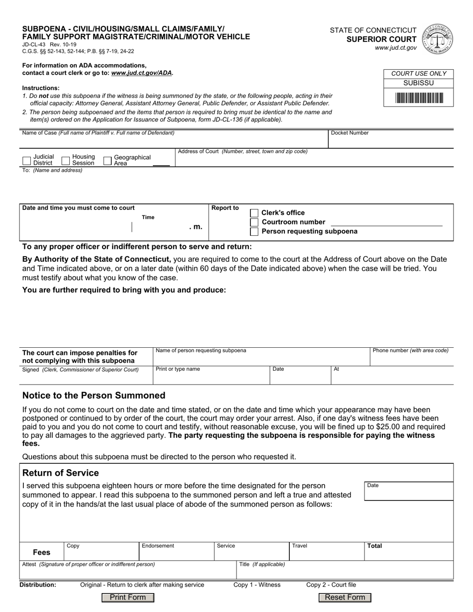 Form JD-CL-43 - Fill Out, Sign Online and Download Fillable PDF ...