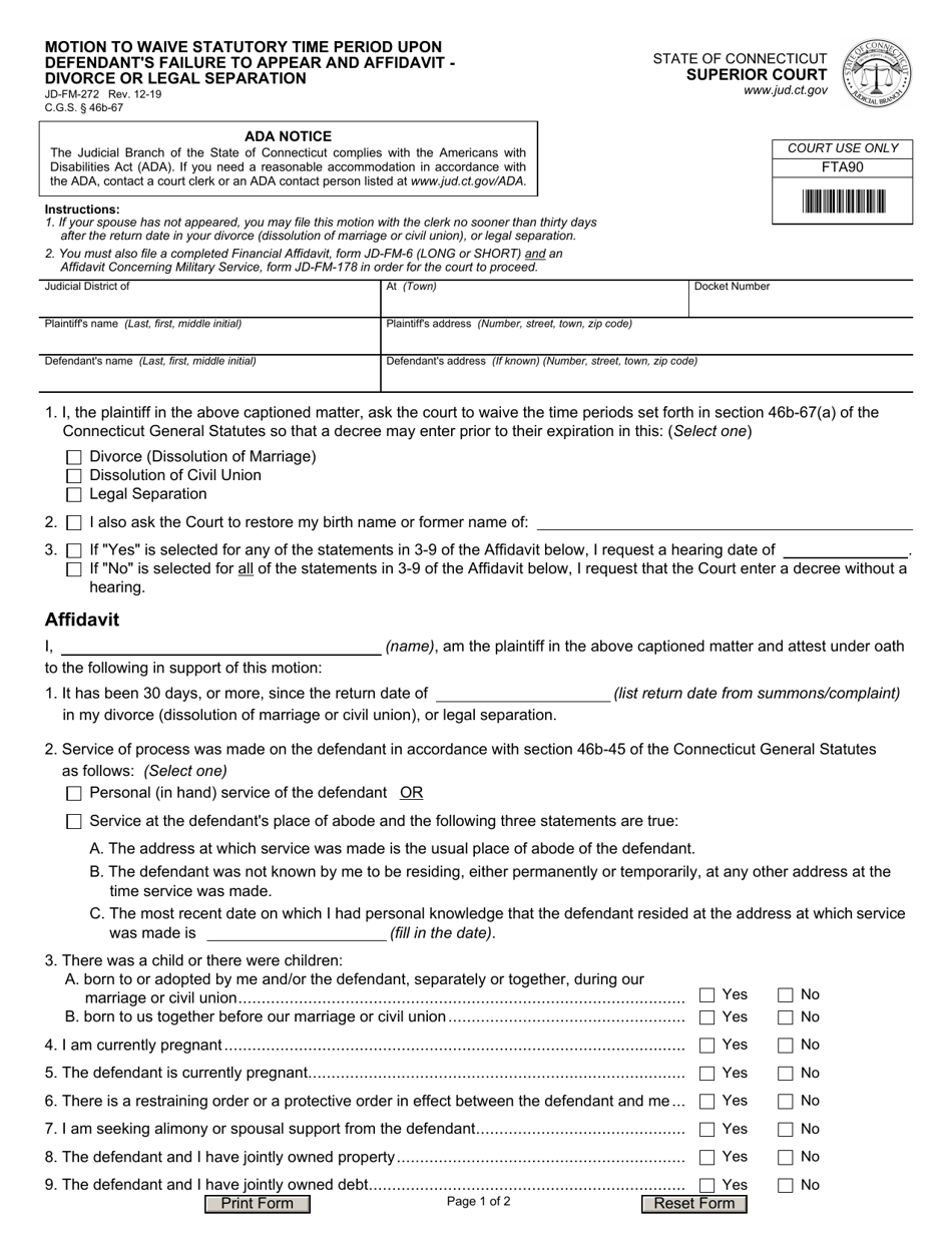 Form JD-FM-272 Download Fillable PDF or Fill Online Motion to Waive ...