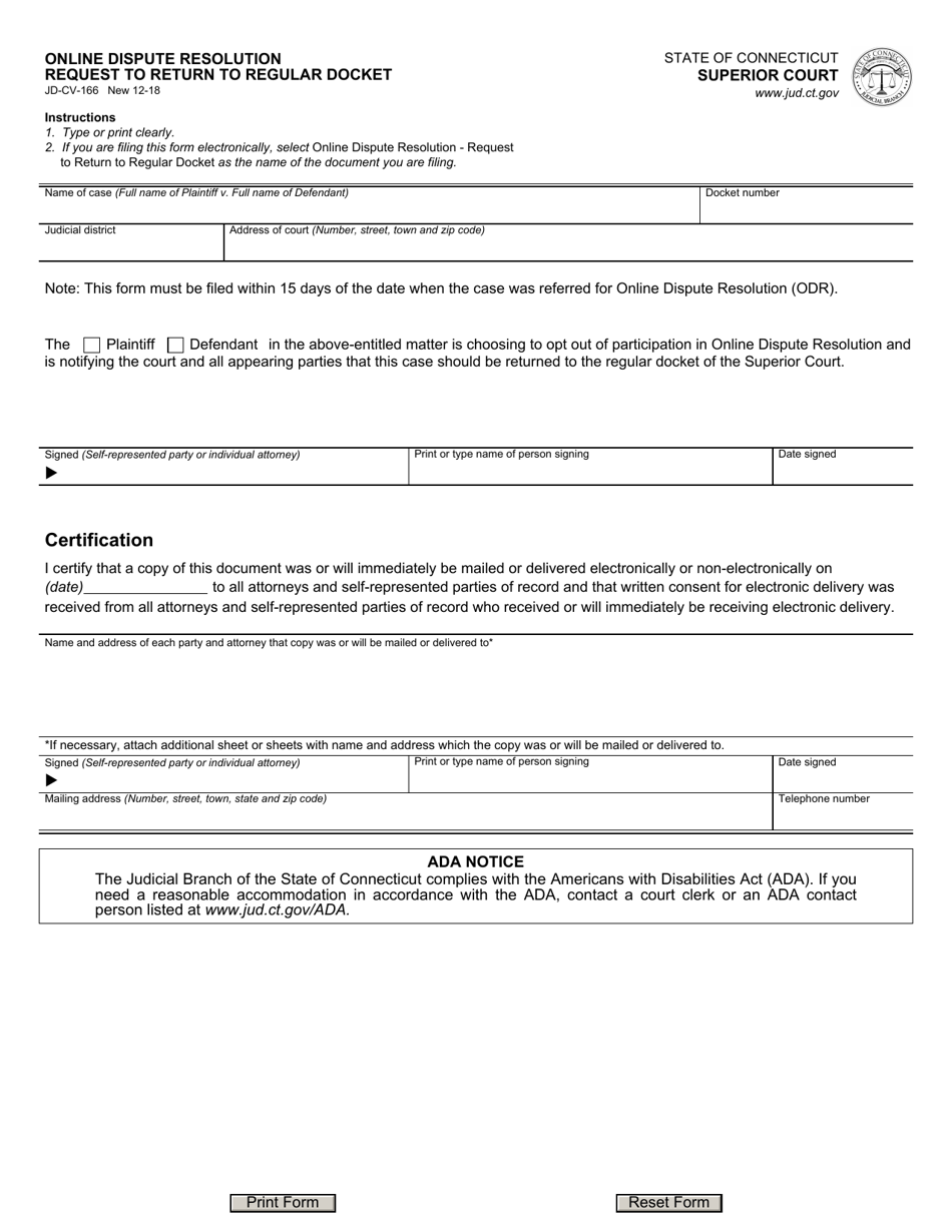 Form JD-CV-166 - Fill Out, Sign Online and Download Fillable PDF ...