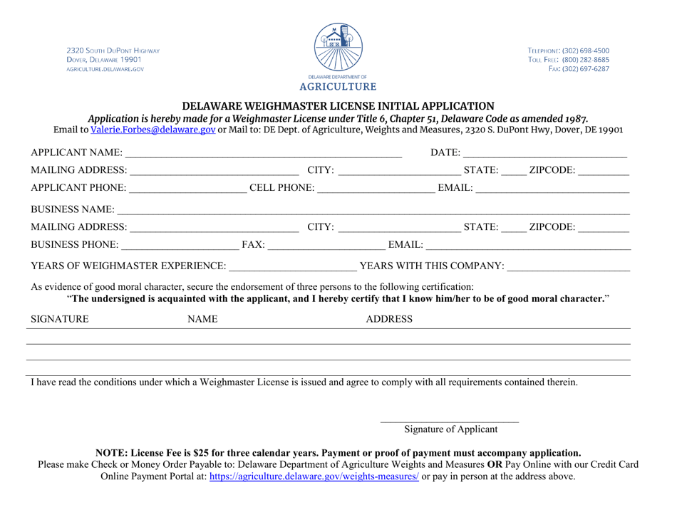 Delaware Delaware Weighmaster License Initial Application - Fill Out ...