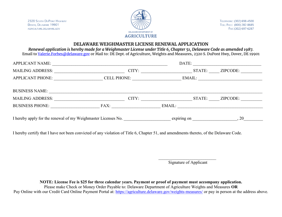 Delaware Delaware Weighmaster License Renewal Application - Fill Out ...