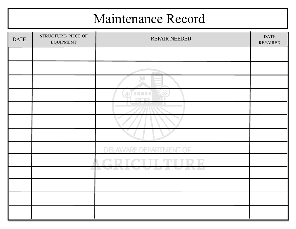Delaware Maintenance Record - Fill Out, Sign Online and Download PDF ...