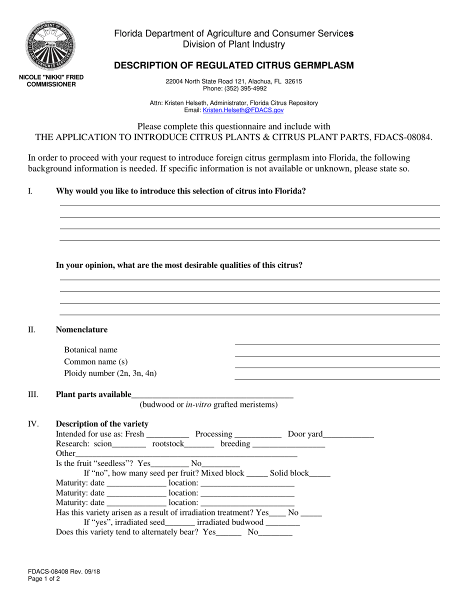 Form FDACS-08408 - Fill Out, Sign Online and Download Printable PDF ...