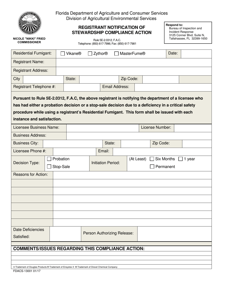 Form FDACS-13001 - Fill Out, Sign Online and Download Fillable PDF ...