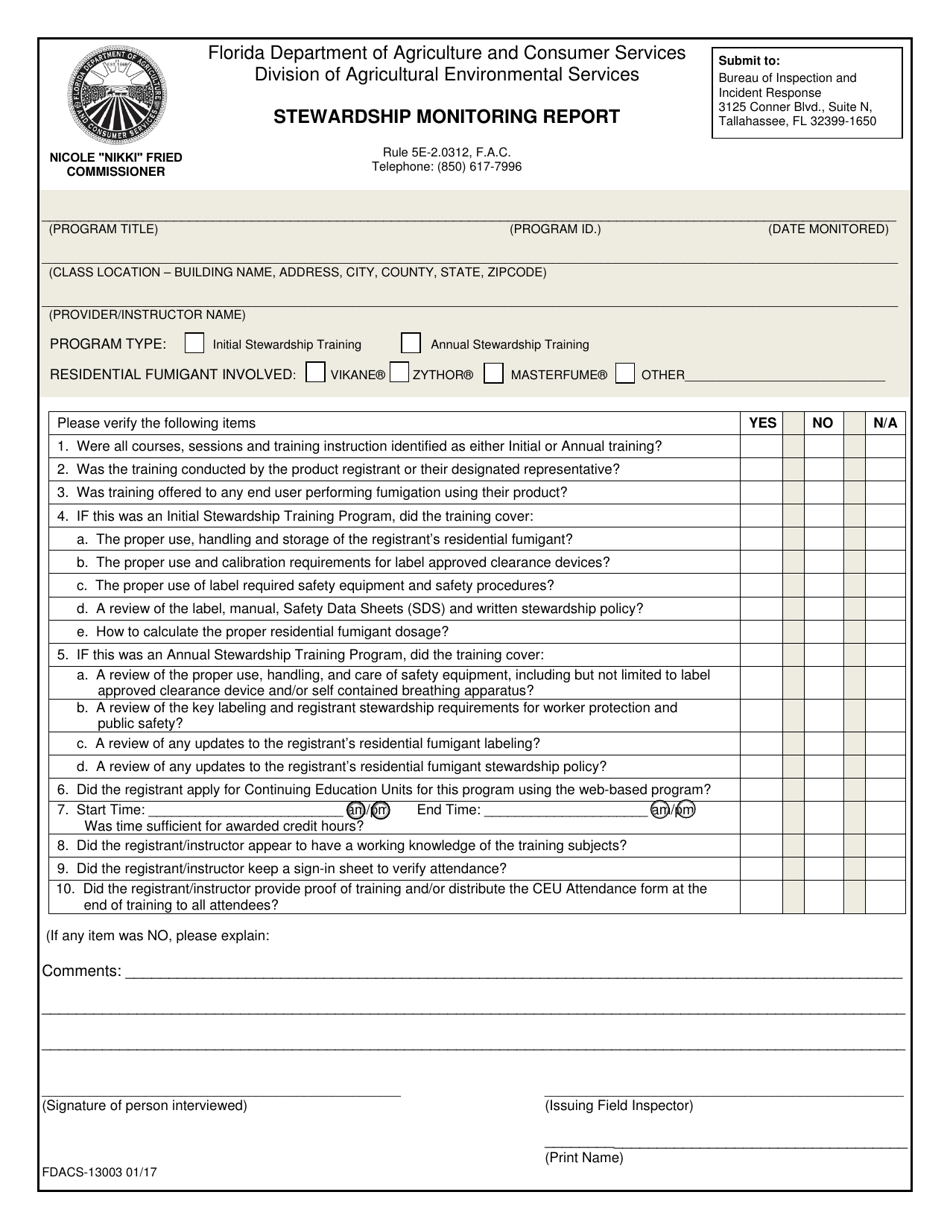 Form FDACS-13003 - Fill Out, Sign Online and Download Fillable PDF ...