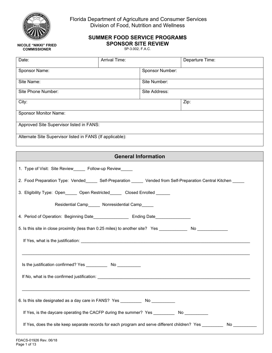 Form FDACS-01926 - Fill Out, Sign Online and Download Printable PDF ...