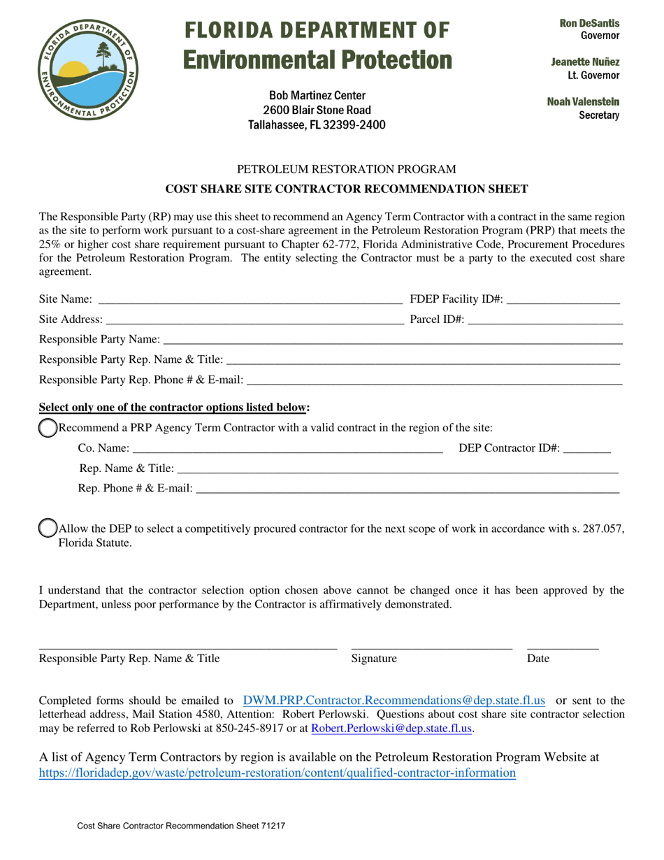 Florida Petroleum Restoration Program Cost Share Site Contractor ...