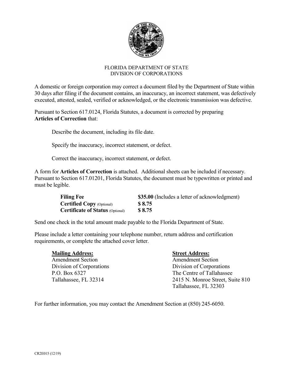 Form CR2E015 Download Fillable PDF or Fill Online Articles of ...
