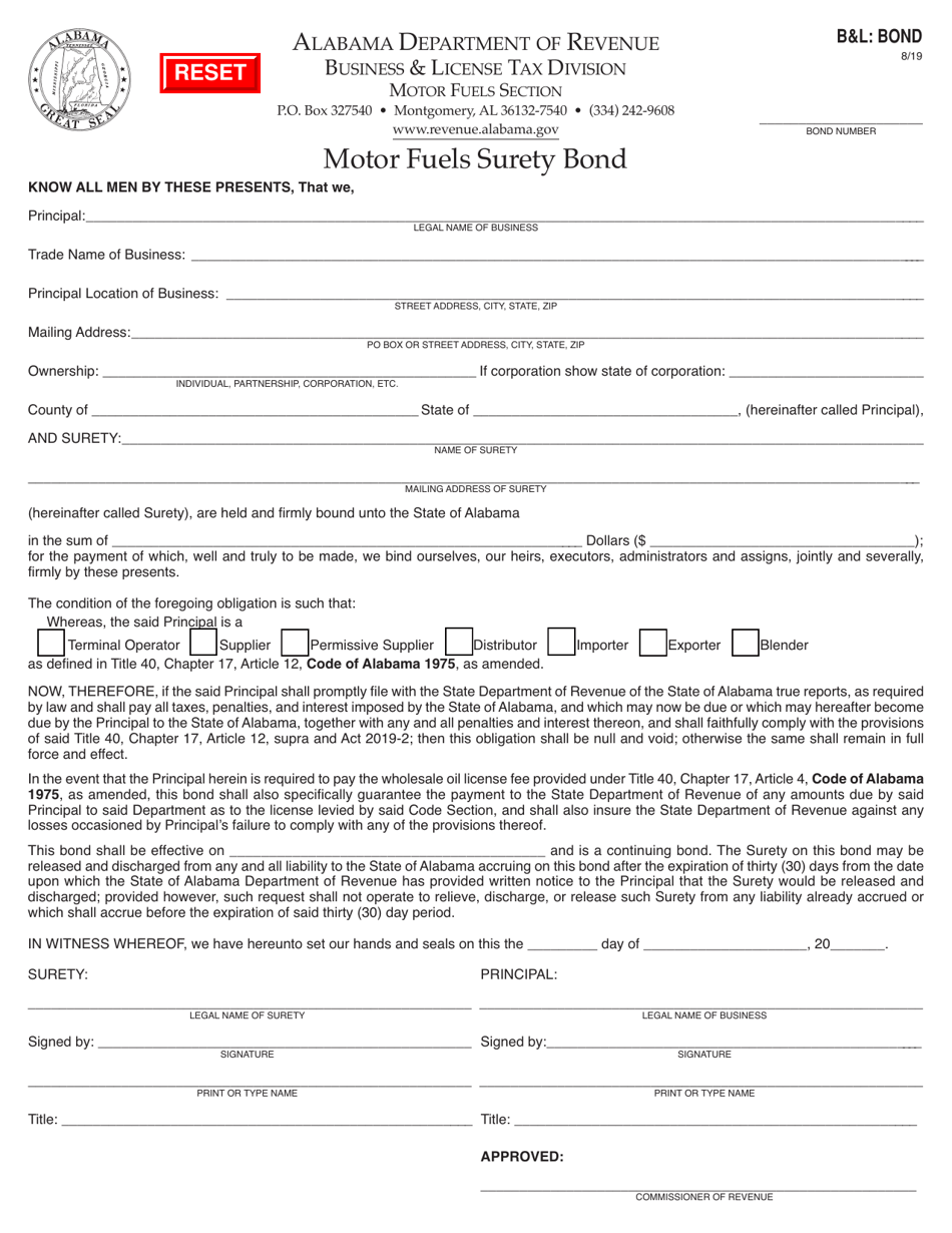Form B&L: BOND Download Fillable PDF or Fill Online Motor Fuels Surety ...