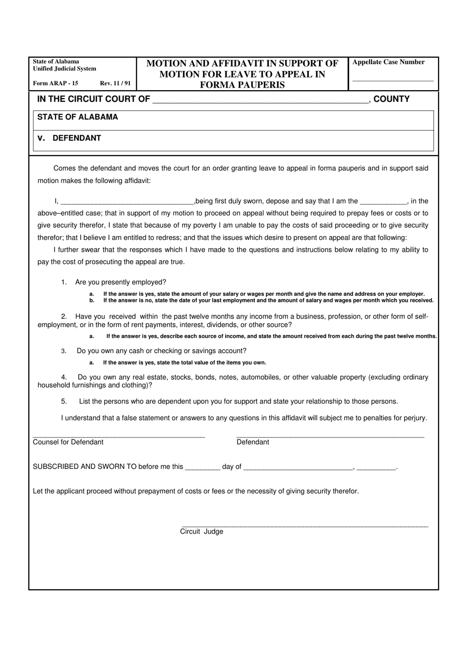 Form ARAP-15 - Fill Out, Sign Online and Download Fillable PDF, Alabama ...